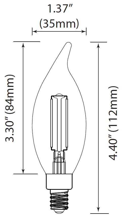4.5w ≅40w 300lm 22k 120v E12 BA10 Filament Candle Dimmable SW LED Light ...